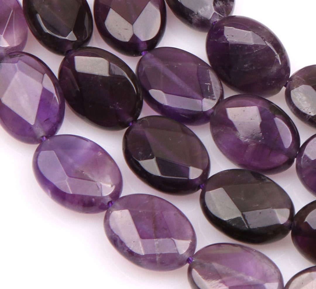 12x16mm Natural Purple Color Faceted Flat Oval Shape Amethyst Gemstone ...