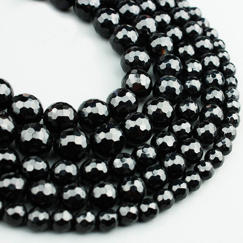 Natural Black Color Agate Onyx Highly Polished Faceted Round Gemstone ...