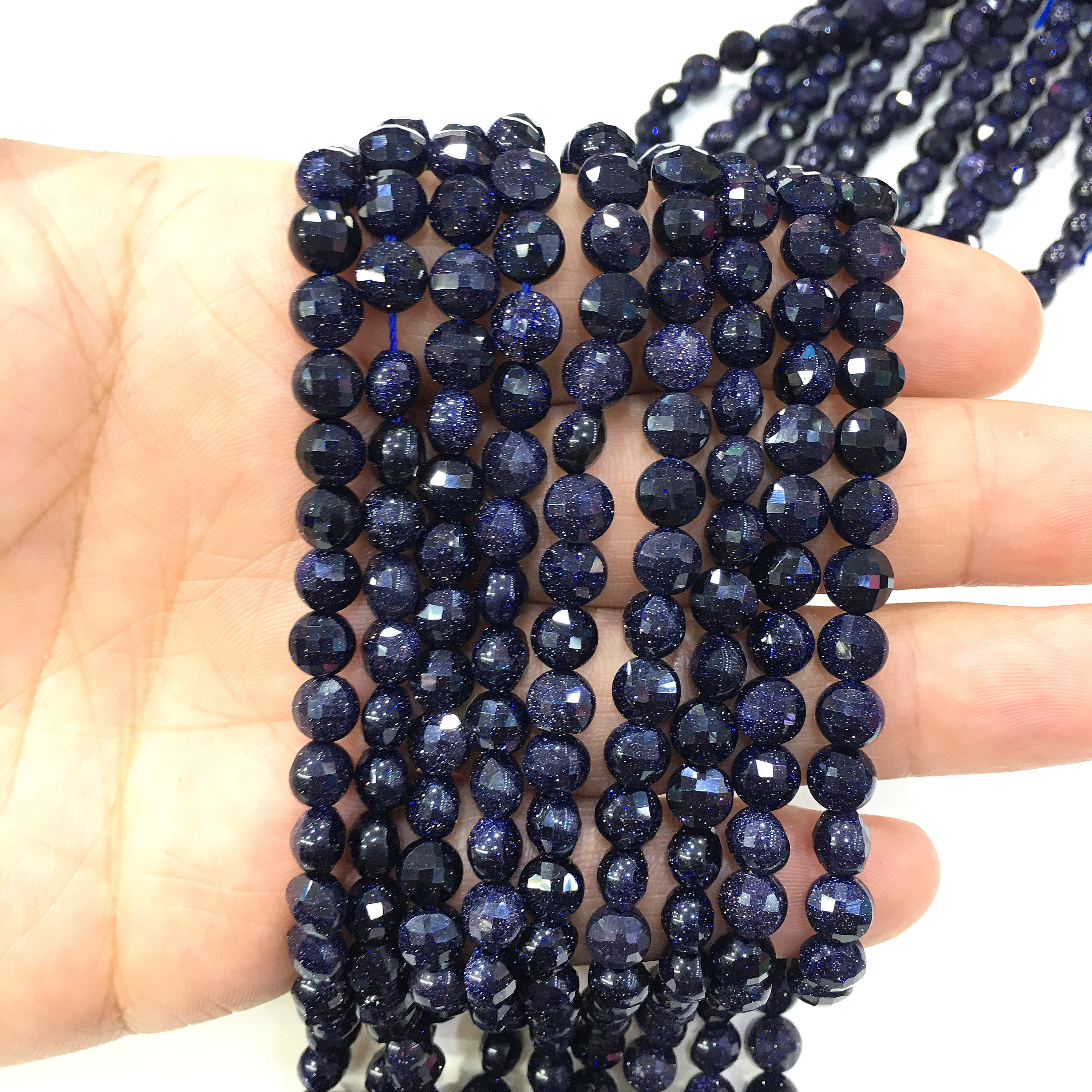 Natural Blue Goldstone Faceted Small Coin Healing & Energy Gemstone ...