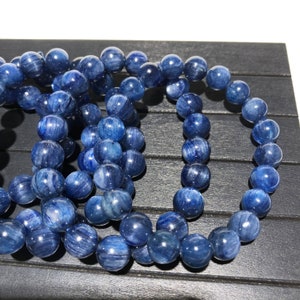 Natural Blue Kyanite Bracelet Round Bead Healing Energy Gemstone Loose Beads Bracelet for ...