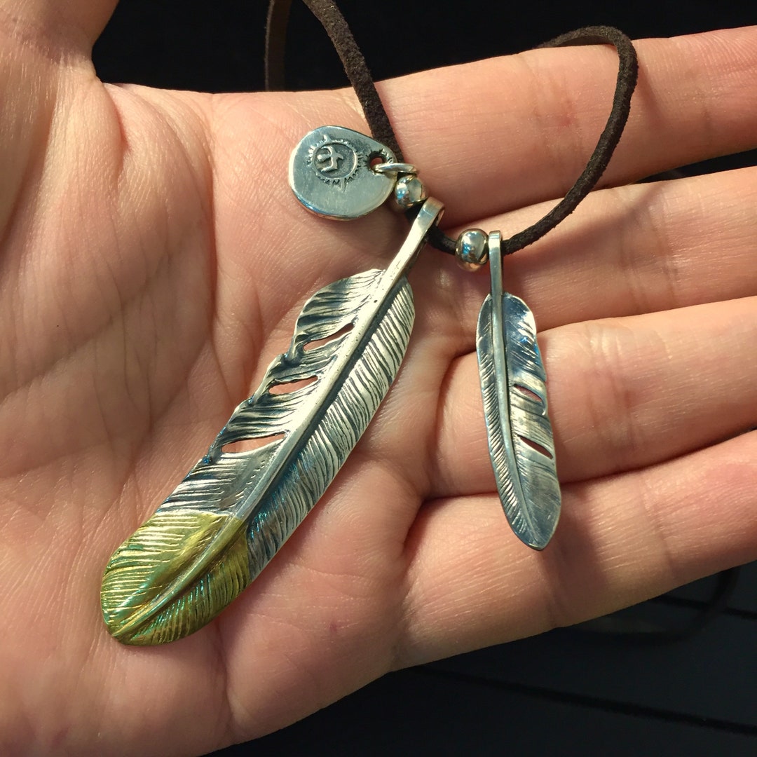 Japan Takahashi Goro Silver Feather Leather Necklace Big Japan Takahashi Goro Silver Feather Leather Necklace Big
