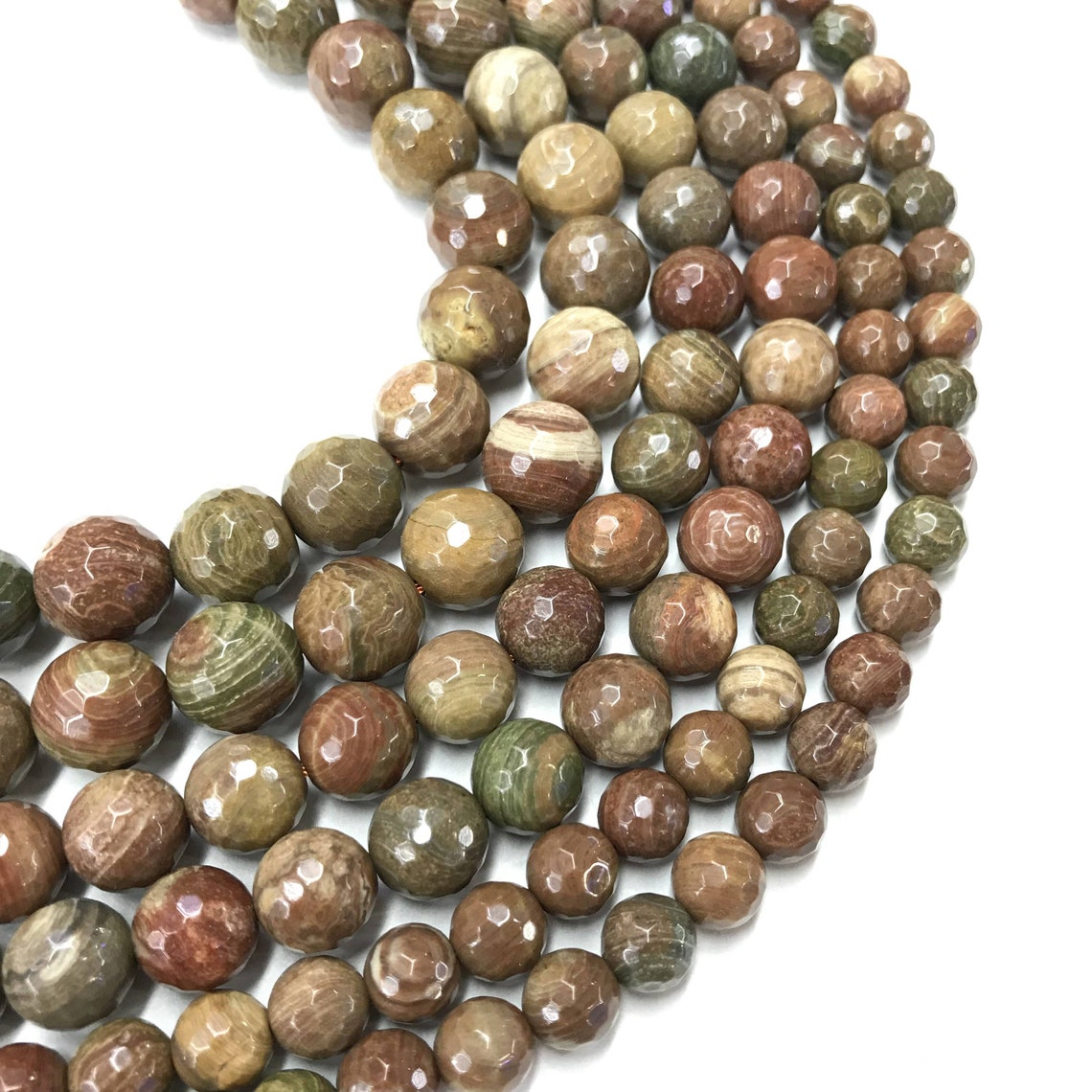 Natural Brown Tree Agate Faceted Round Beads Energy Gemstone Loose ...