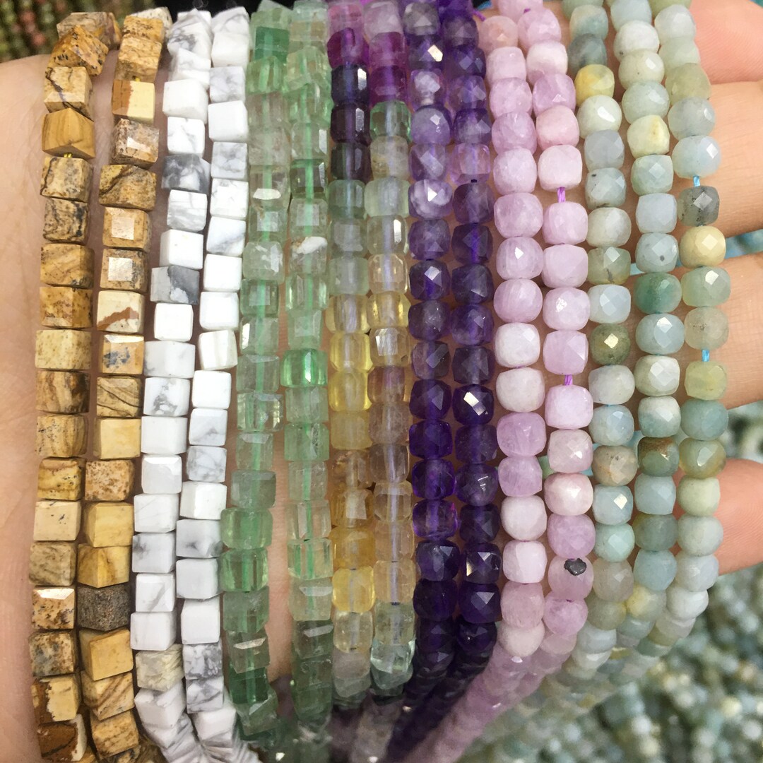 4MM Small Size Faceted Cube Square Beads Energy Gemstone Loose Beads ...