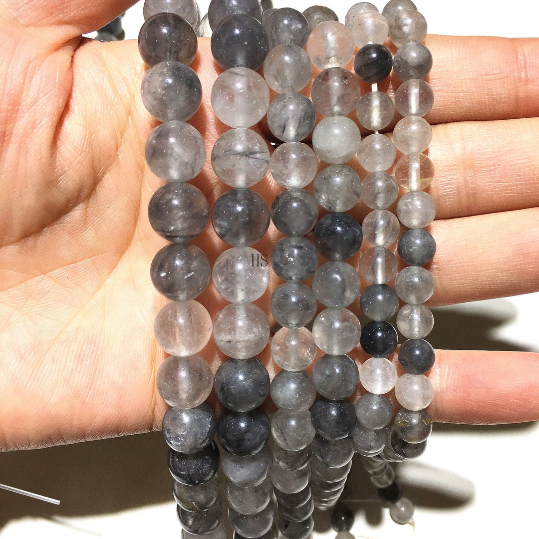 Natural Gray Cloudy Crystal Quartz Beads Healing Gemstone Loose Beads ...
