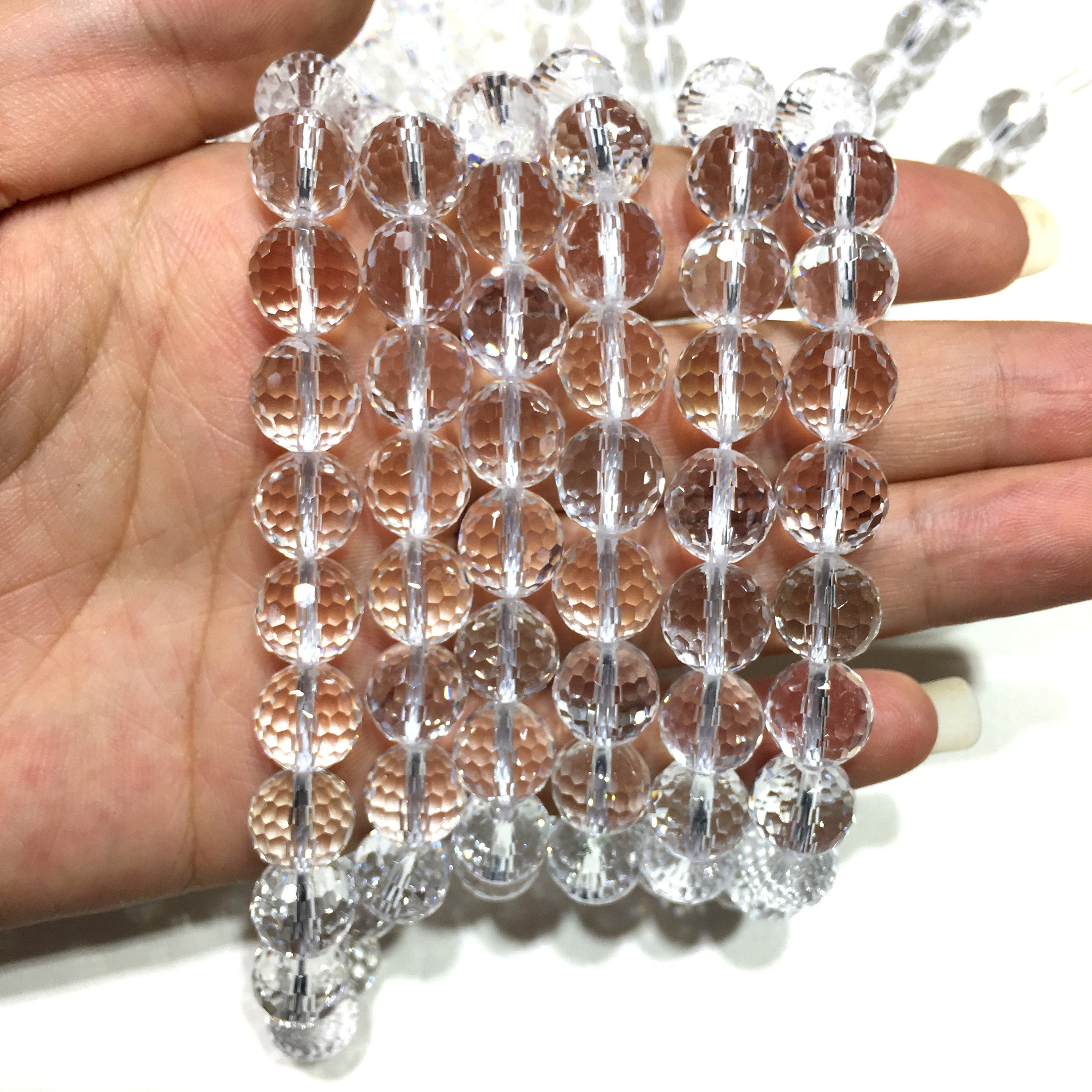 Natural Clear Crystal Quartz Faceted Round Beads Fine Cut Loose Beads ...