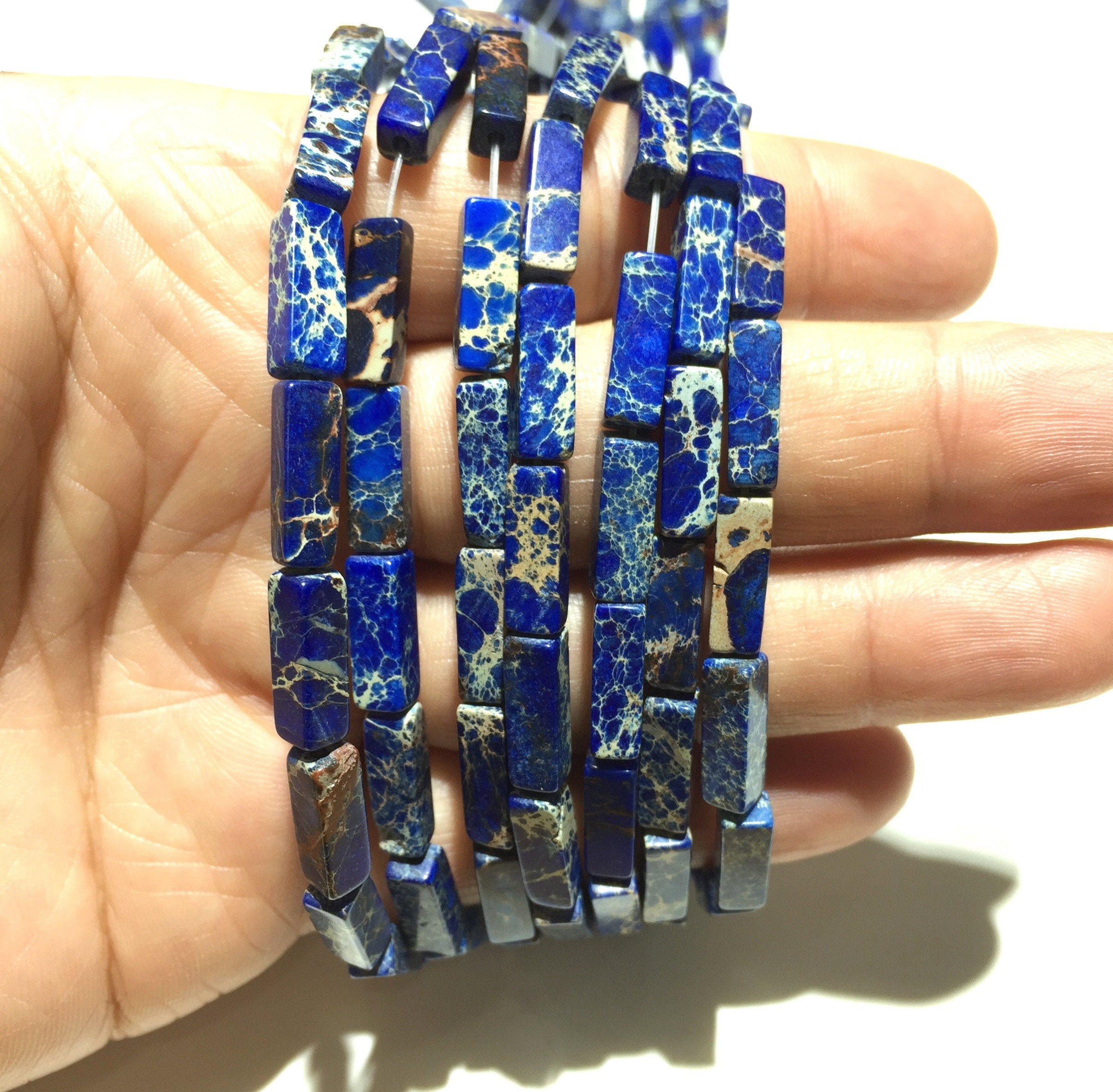 Natural Navy Blue Imperial Jasper or Sediment Long Tube Shape 4x13.5mm ...