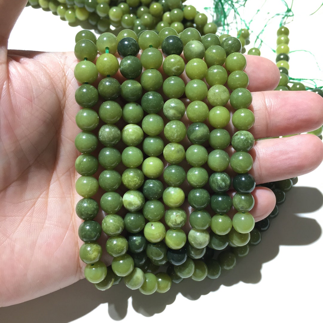 Natural Green Taiwan Chinese Jade Round Beads Healing Energy Gemstone ...