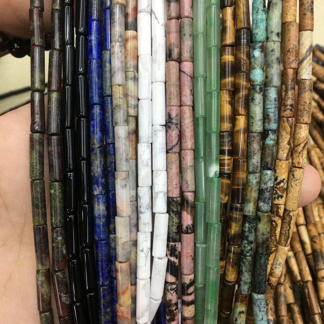 4x13mm Genuine Natural Tube Pipe Shape Beads Healing Energy Gemstone ...