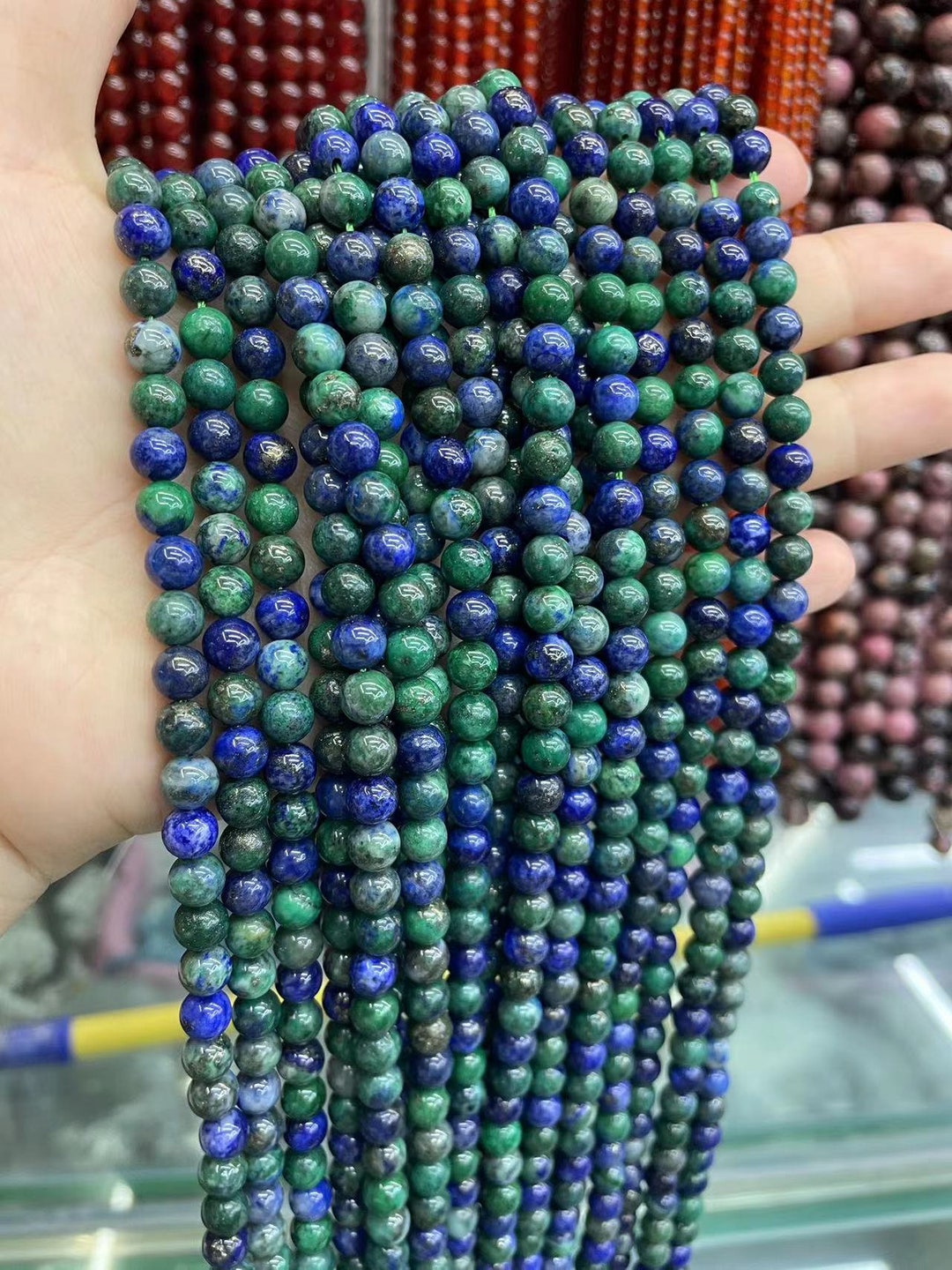 Natural Blue Color Malachite/lapis Polished Round Beads Energy Gemstone ...