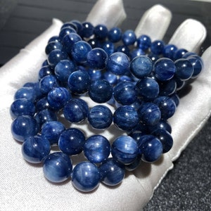 Natural Blue Kyanite Bracelet Round Bead Healing Energy Gemstone Loose Beads Bracelet for ...
