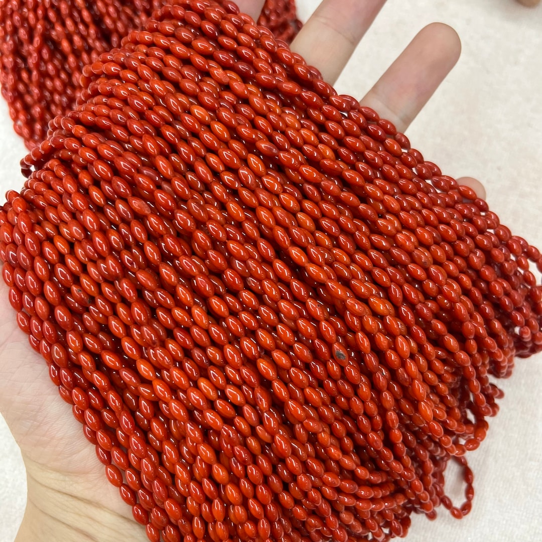Natural Red Coral Rice Beads Healing Energy Gemstone Loose Beads DIY ...