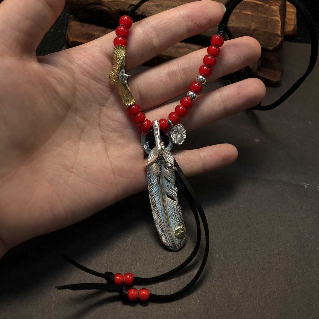 Japan Takahashi Goros Feather Bird Necklace Set Feathers 13.5mmx67mm Retro Sterling S925 Silver ...