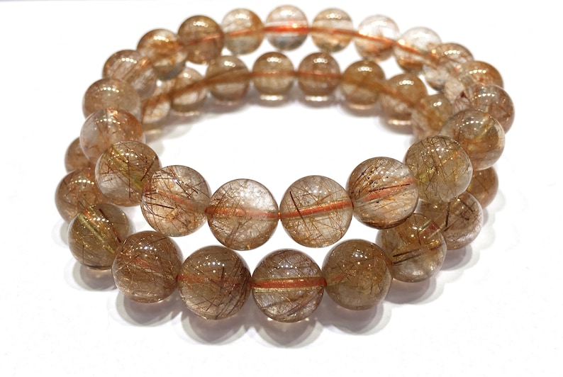 Natural Brown Rutilated Quartz Bracelet Round Bead Energy - Etsy