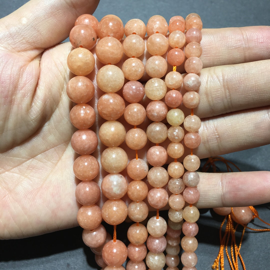 Natural Peach Calcite Round Beads Healing Gemstone Loose Beads DIY ...