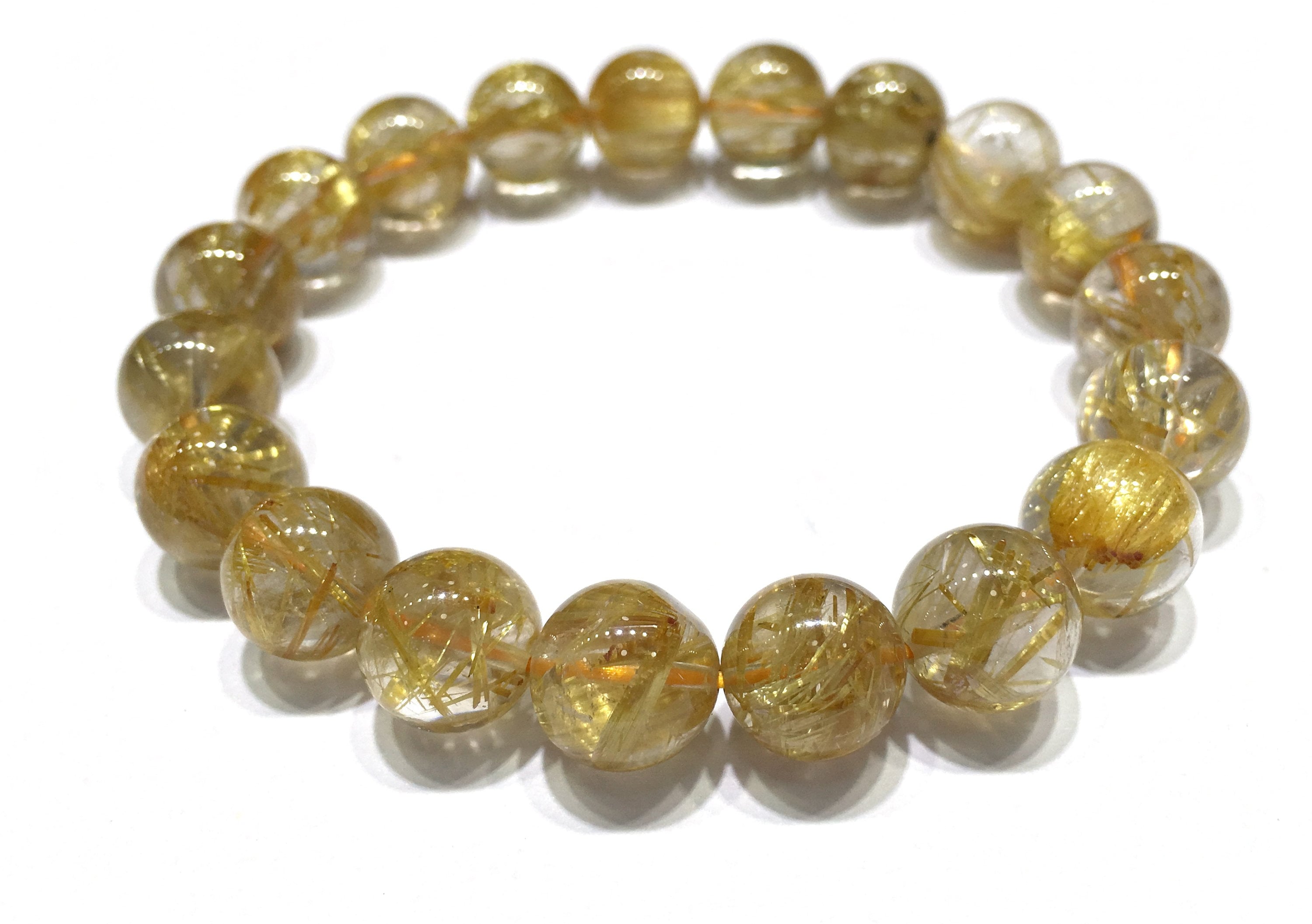 Natural Gold Rutilated Quartz Bracelet Round Bead Healing & | Etsy