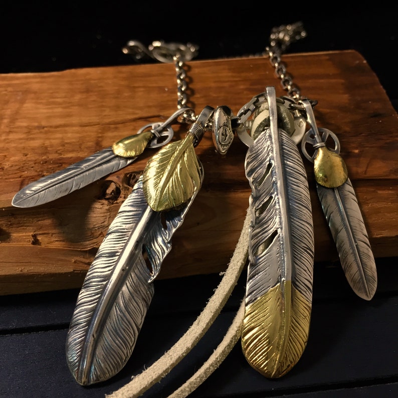 Japan Takahashi Goro Silver Feather Leather Necklace Feathers - Etsy
