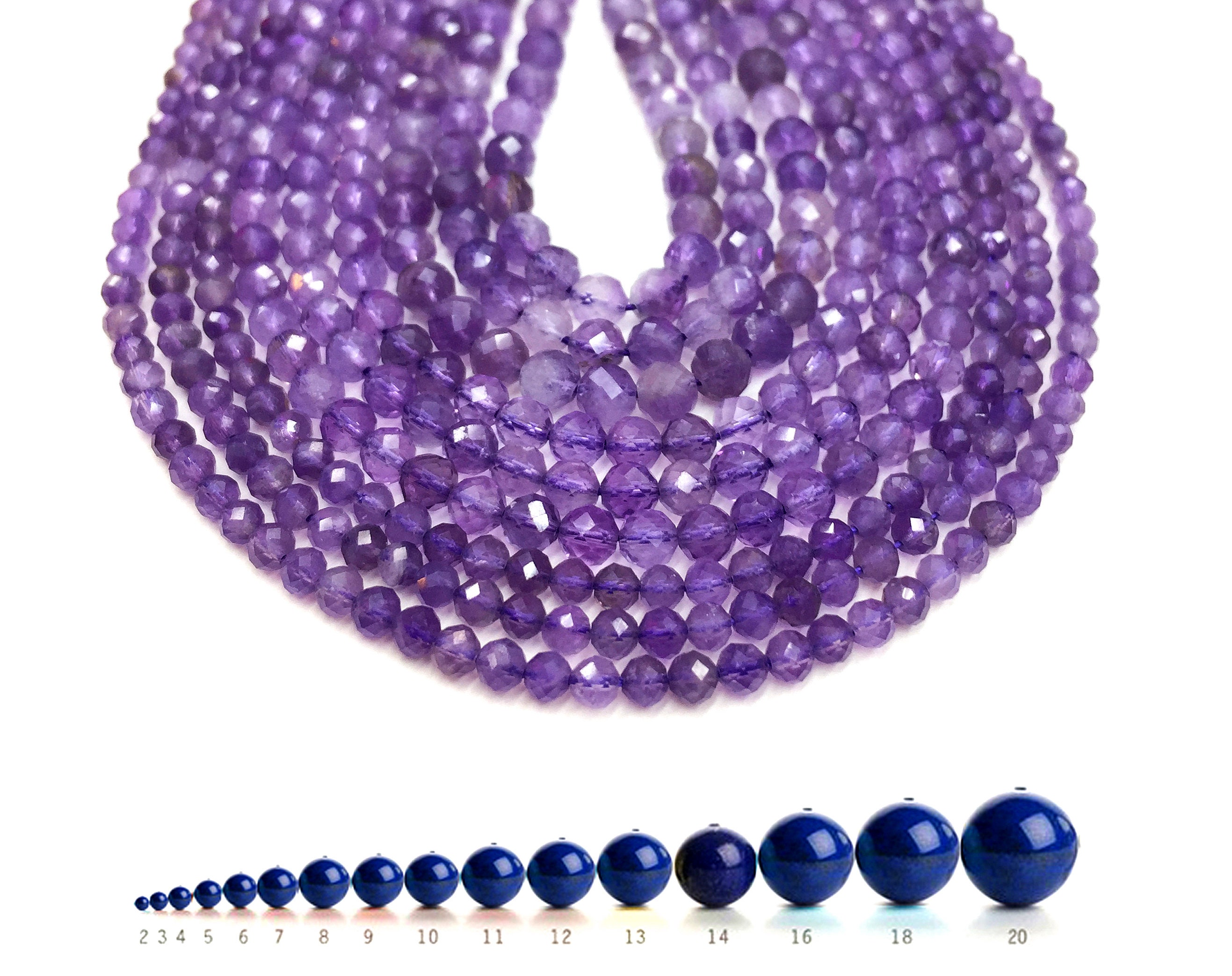 Natural Amethyst Small Size Faceted Round Beads Energy Gemstone Loose ...