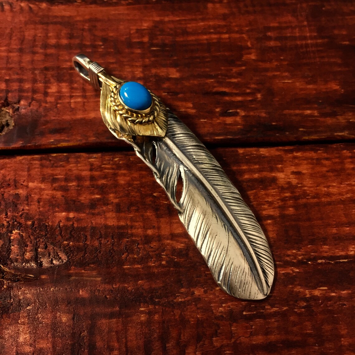 Japan Takahashi Goro 1 Right Feathers 66x14mm Turquoise Retro Silver ...