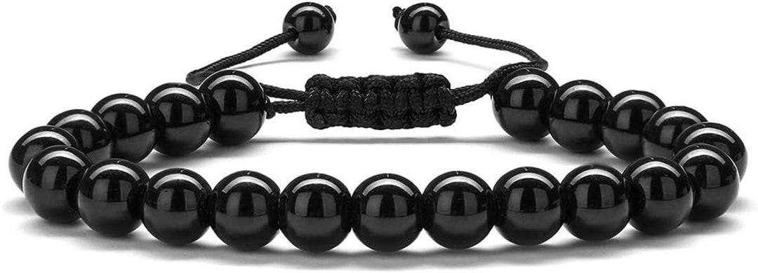 Onyx Beaded Bracelets for Men Women - 8mm Black Agate Bead Bracelet ...