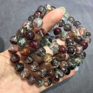 Natural Multi Color Phantom Quartz Bracelet Round Bead Energy Gemstone ...