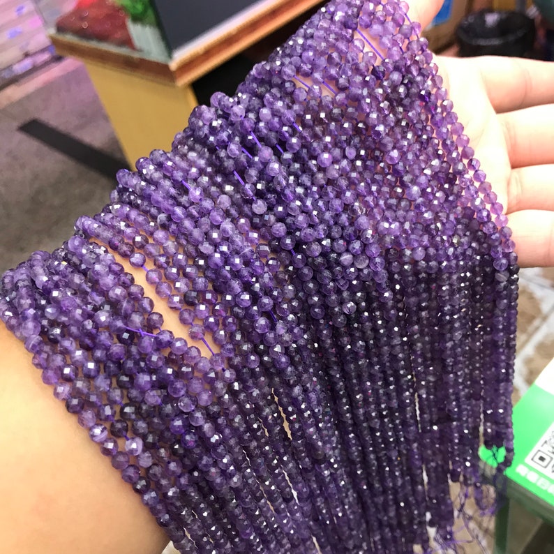 Natural Amethyst Small Size Faceted Round Beads Energy Gemstone Loose ...
