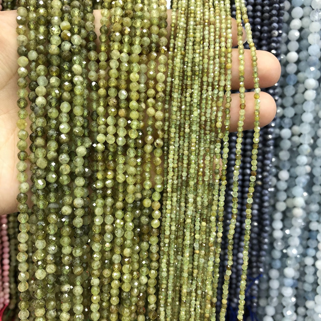 2mm 3mm 4mm Natural Small Green Garnet Faceted Round Beads Energy ...