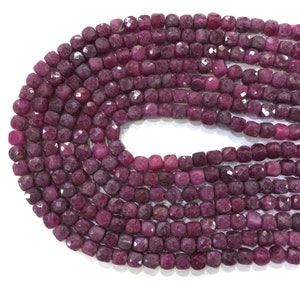 4-5mm 90 Beads Natural Red Ruby Faceted Small Cube Healing & Energy ...