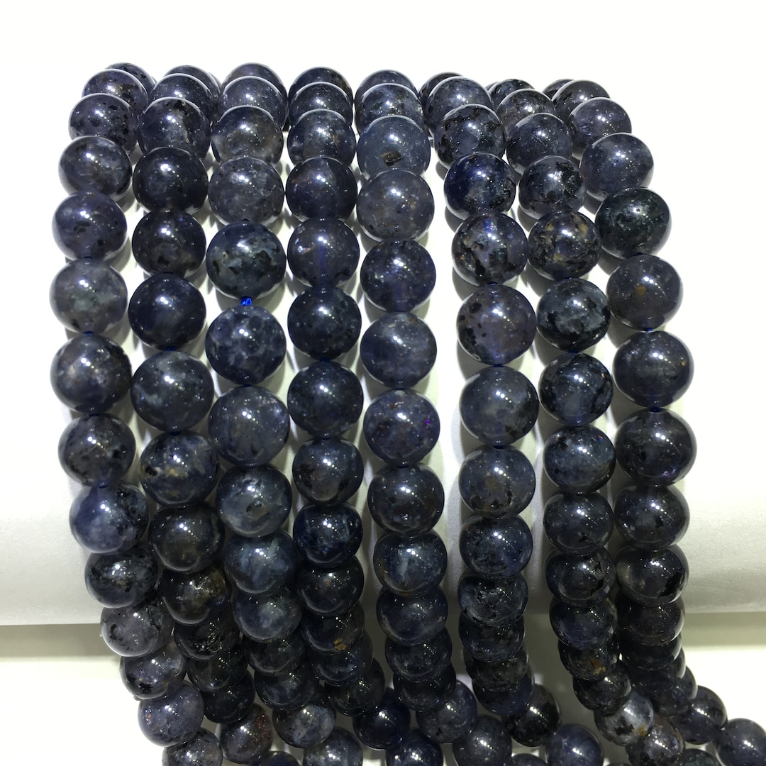 Natural Blue Color Iolite Highly Polished Round Beads Energy Gemstone ...