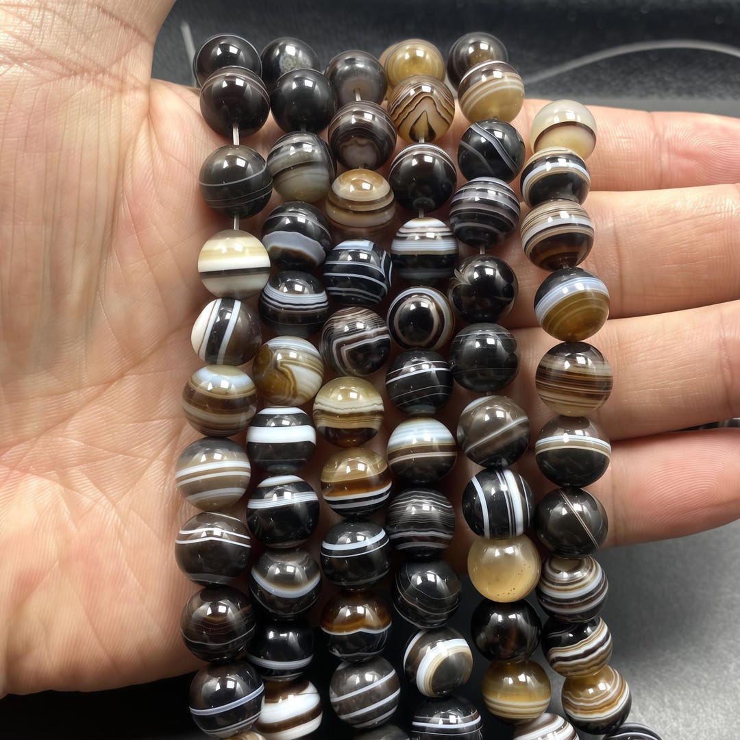 Natural Black Dzi Stripe Agate Round Beads Healing Gemstone Loose Beads ...
