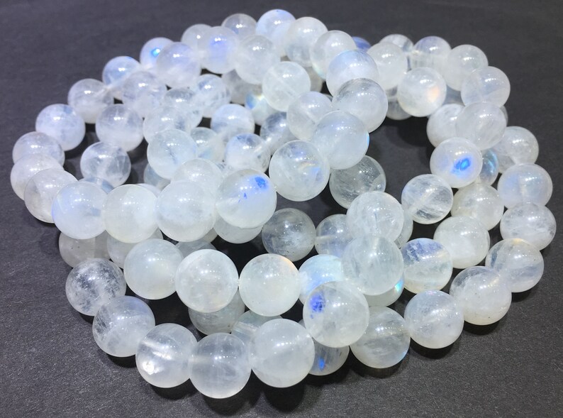 Natural Light Blue Moonstone Bracelet Highly Polished Round Beads ...