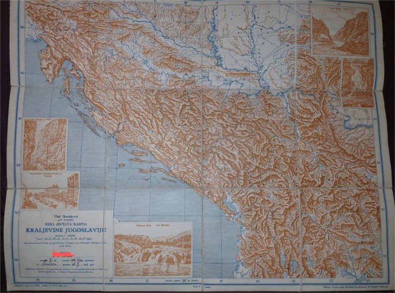 Old Vintage Map of Kingdom of Yugoslavia Made in 1930 1930s Yugoslavian ...