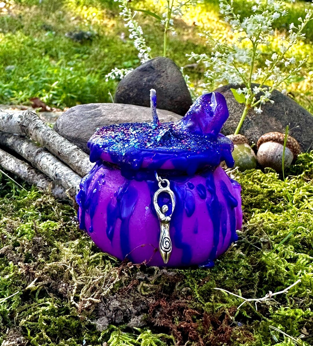 Cauldron Candle Full of Crystals, Goddess Charm, Whimsical, Cottage ...