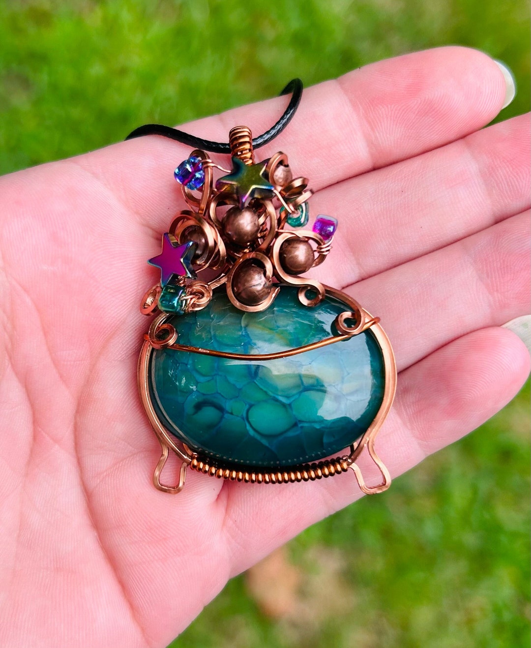 Cauldron Pendant, Wire Wrap Pendant, Dragon Jewelry, Crystal Pendant ...