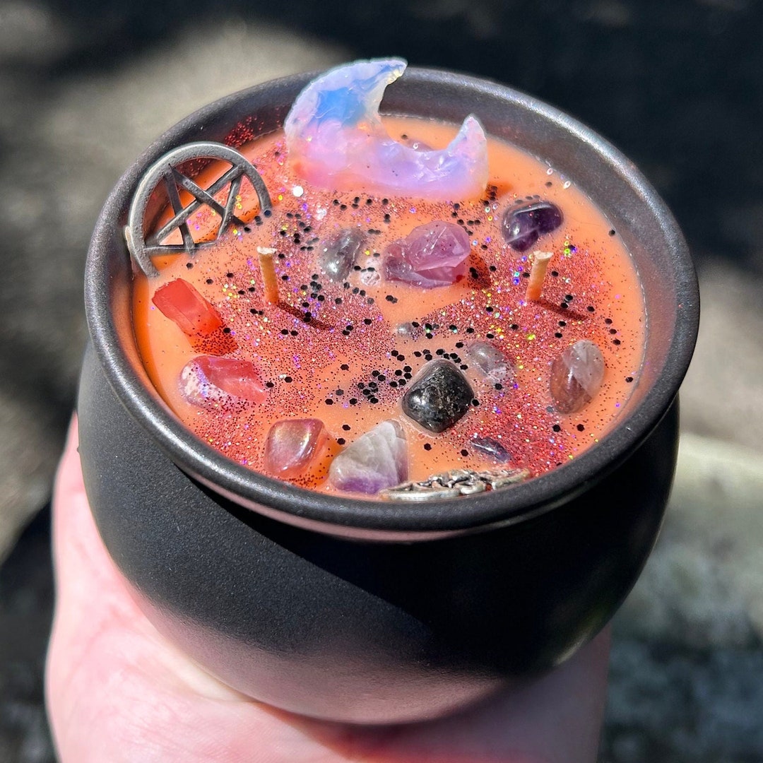Cauldron Candle, Candle With Crystals, Halloween Candle, Candle With ...