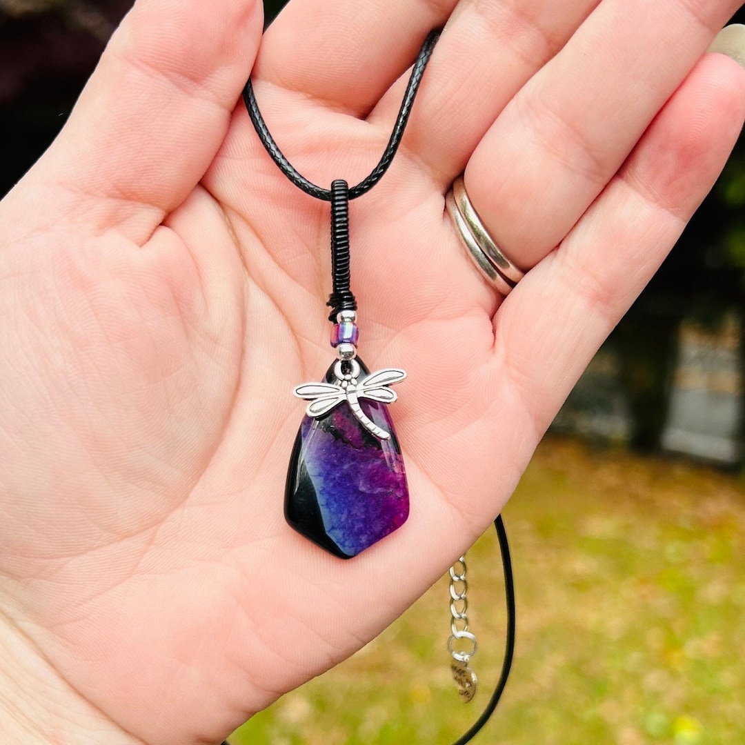 Dragonfly Pendant: Dragon Vein Agate, Silver Wire Wrapped Crystal ...