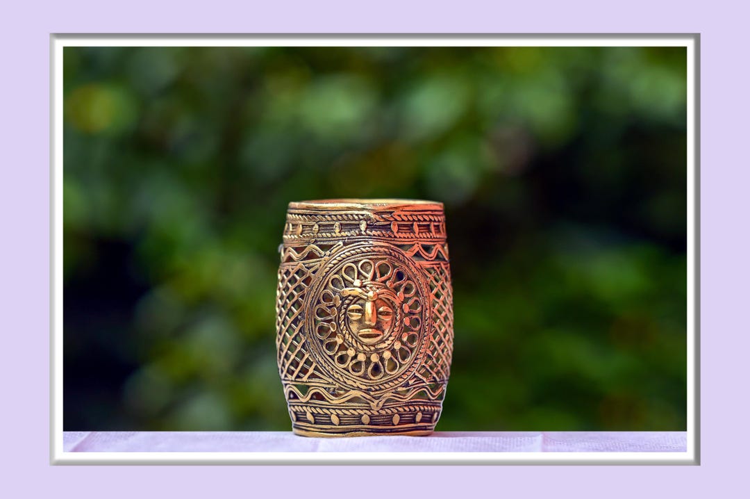 Dhokra Cylindrical Brass Pen Cutlery Stand With Sun Face - Etsy