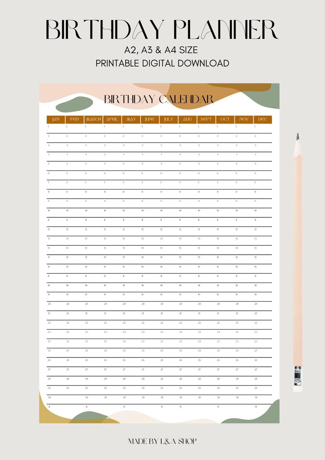 Perpetual Birthday Planner - Forever Birthday Calendar - Wall Planner ...