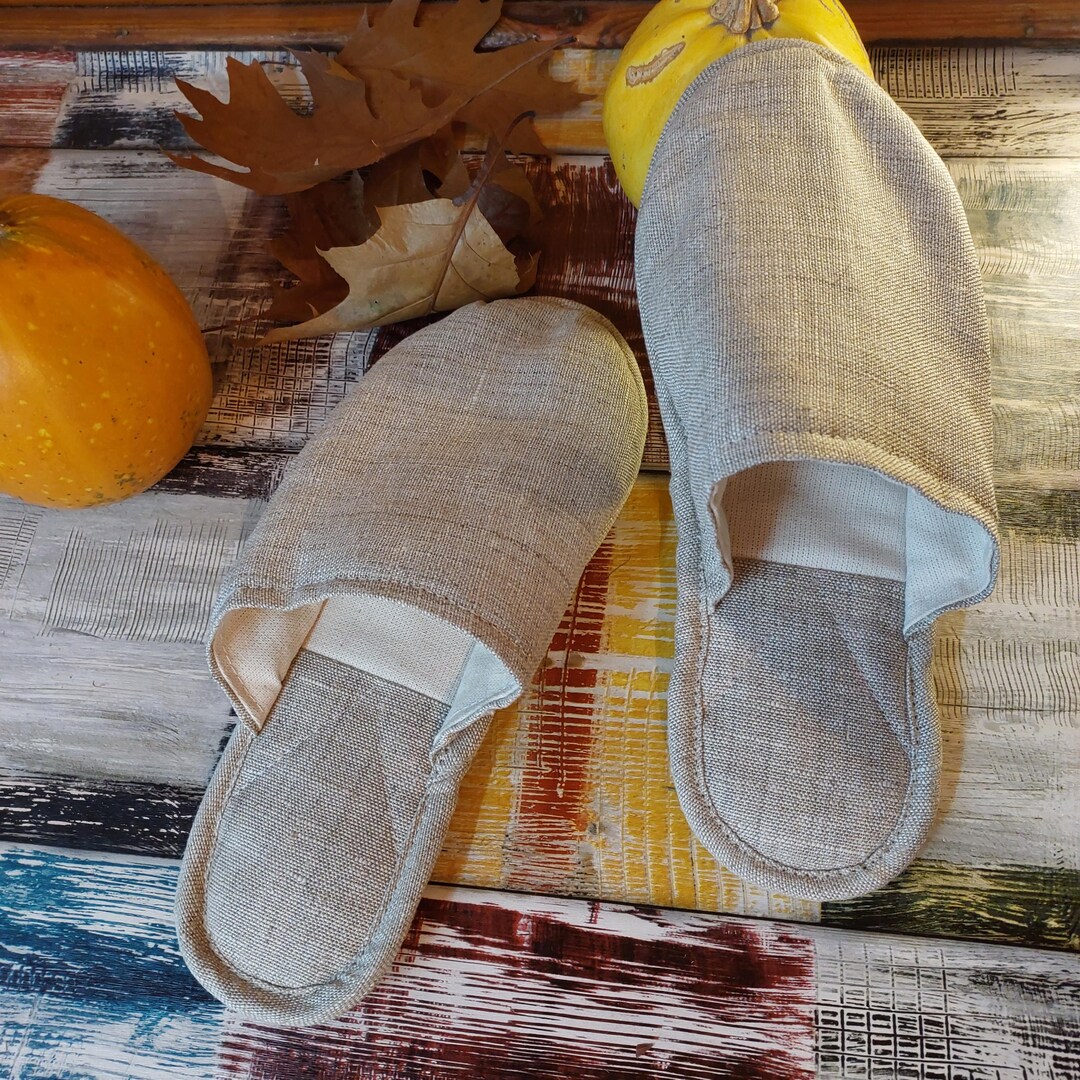 Linen & Hemp Home Slippers.personalized Backless Slippers.bridal ...