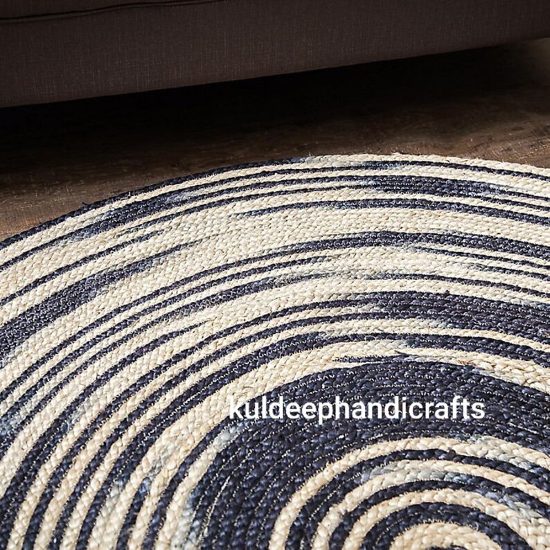 4x4 5x5 6x6 7x7 8x8 Black Jute Braided Round Rug Natural | Etsy