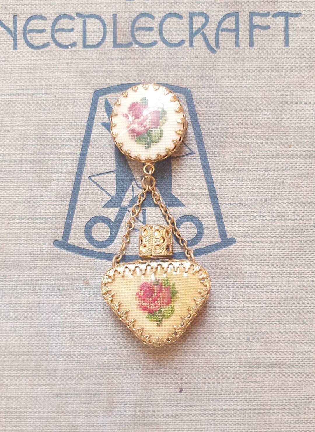 Antique Perfume Bottle Brooch Perit Point Embroidery/ Antique Brooch ...