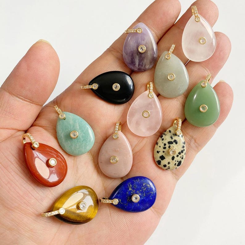 18K Gold Plated Natural Gemstone Tear Drop Charm Pendant,zircon ...