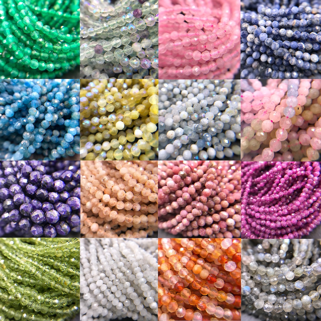 36 Types Round Micro Faceted Gemstone Beads,2mm/3mm Natural Stone ...