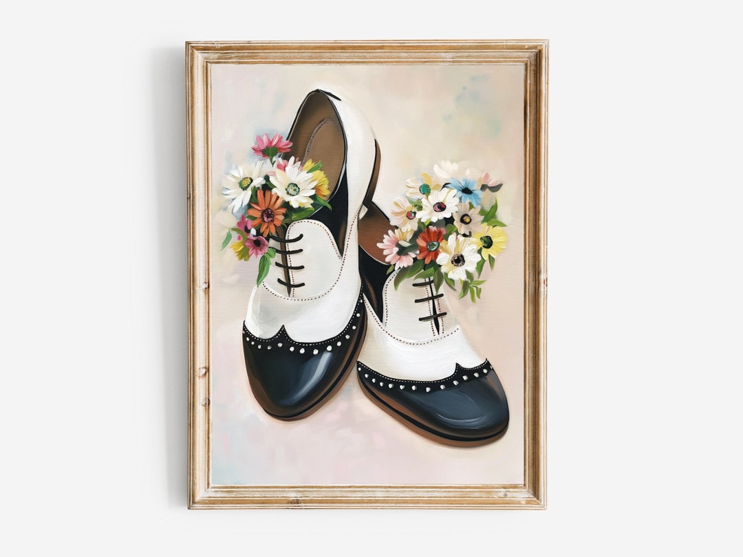 Floral Swing Dance Shoes Painting Poster, Vintage Style Artwork, Dorm ...