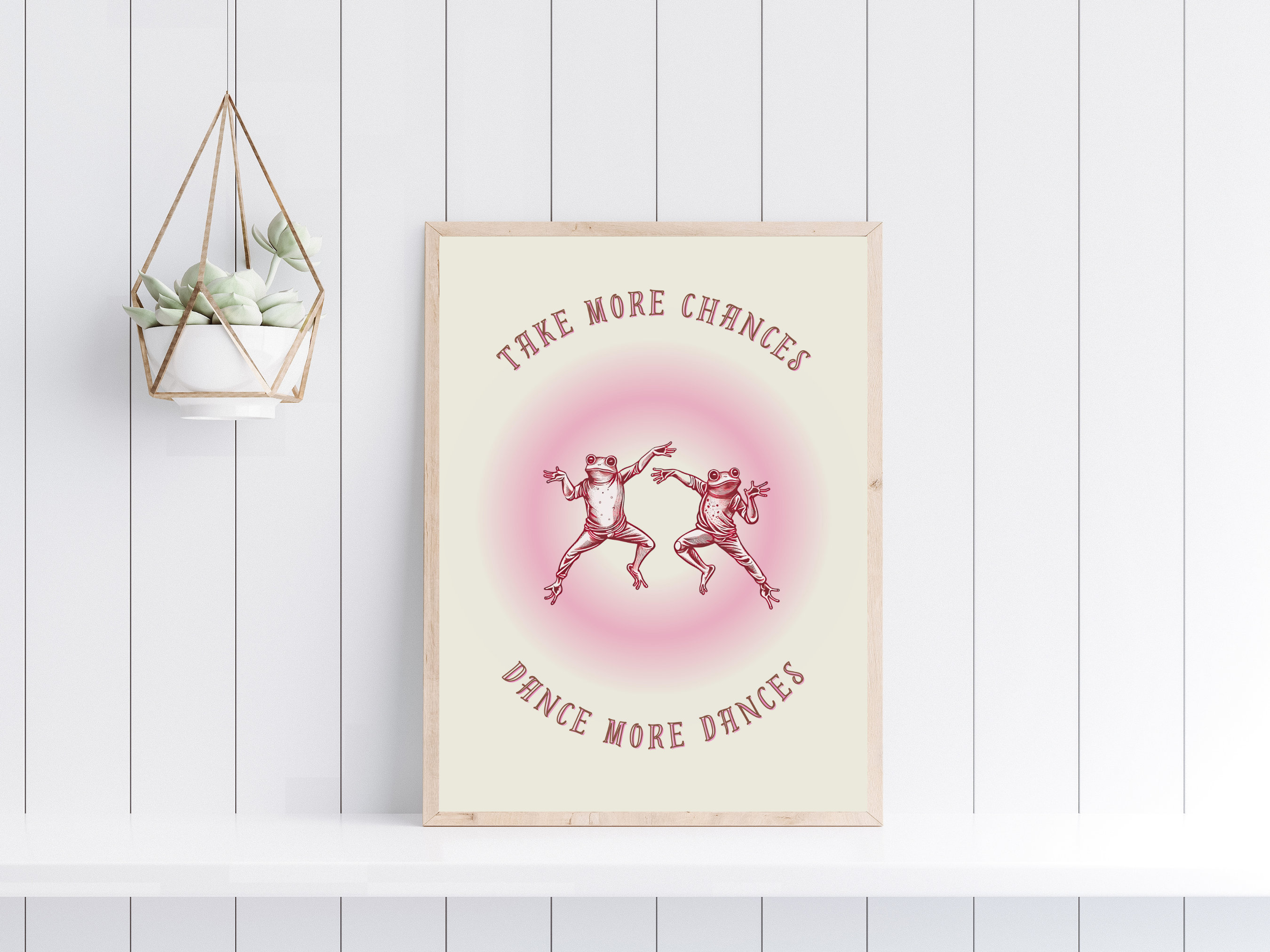 Pink Retro Dancing Frogs Wall Print take More - Etsy