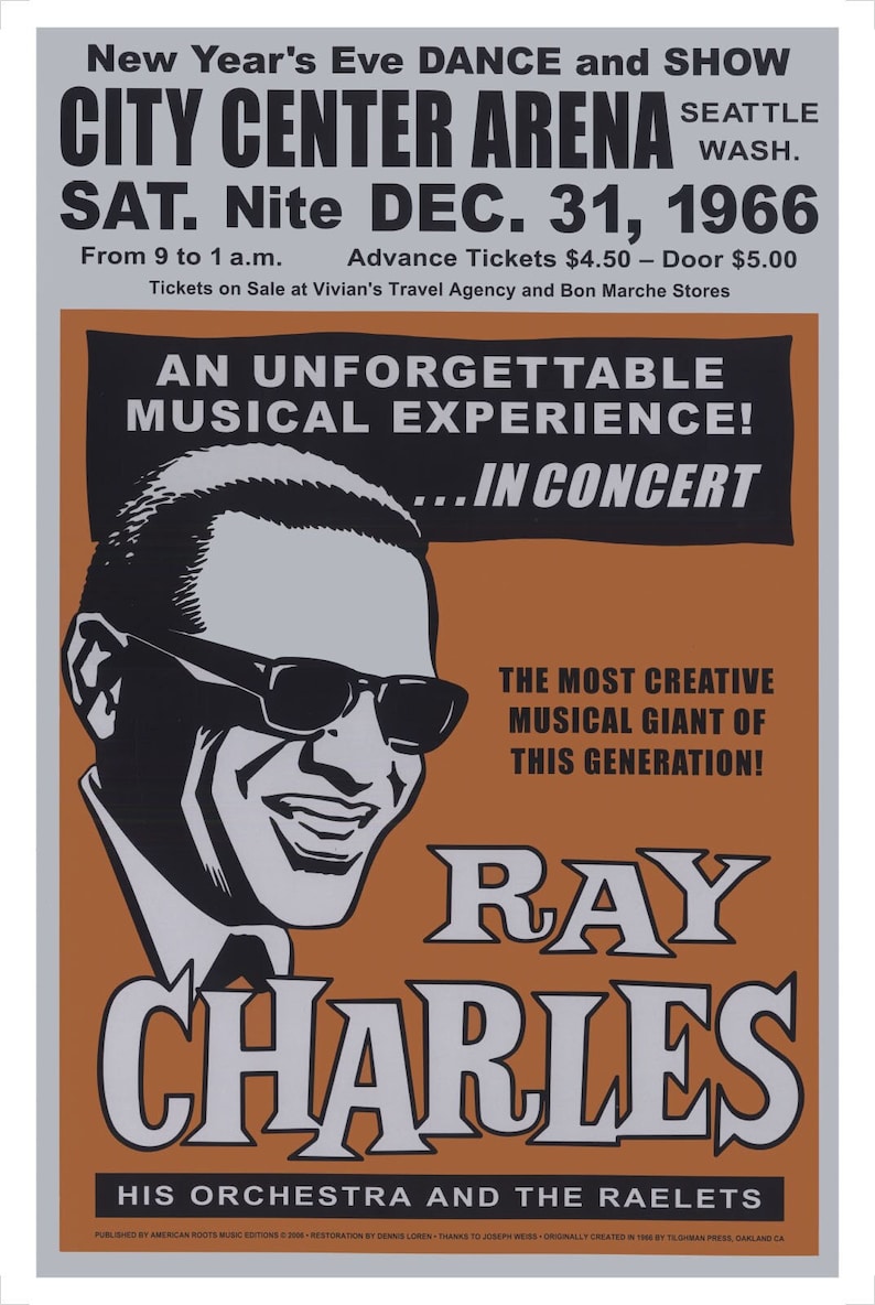 Ray Charles Jazz Concert Promotional Poster - Live New Years Eve ...