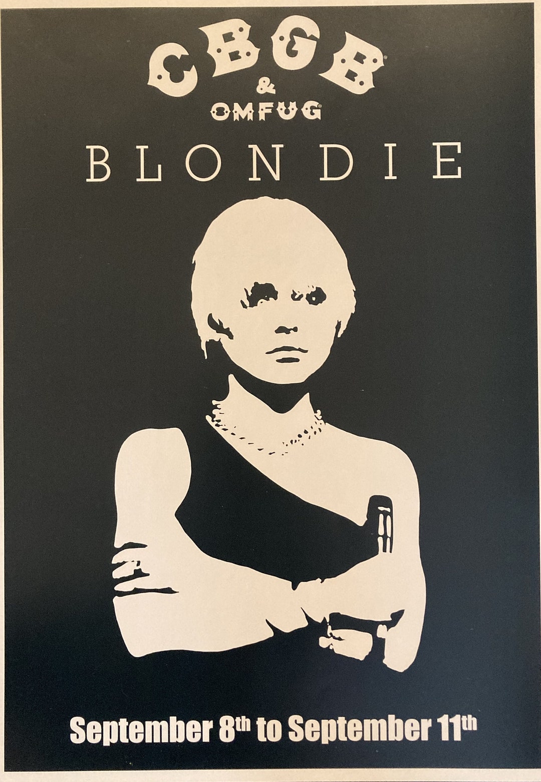 Blondie Concert Poster - Live at Cbgbs New York City September 1977. Fantastic Reprinted Edition ...