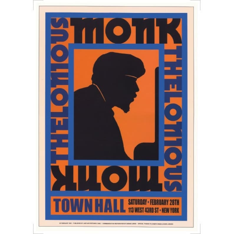 Thelonious Monk Jazz Concert Poster - Live at the Town Hall, New York ...