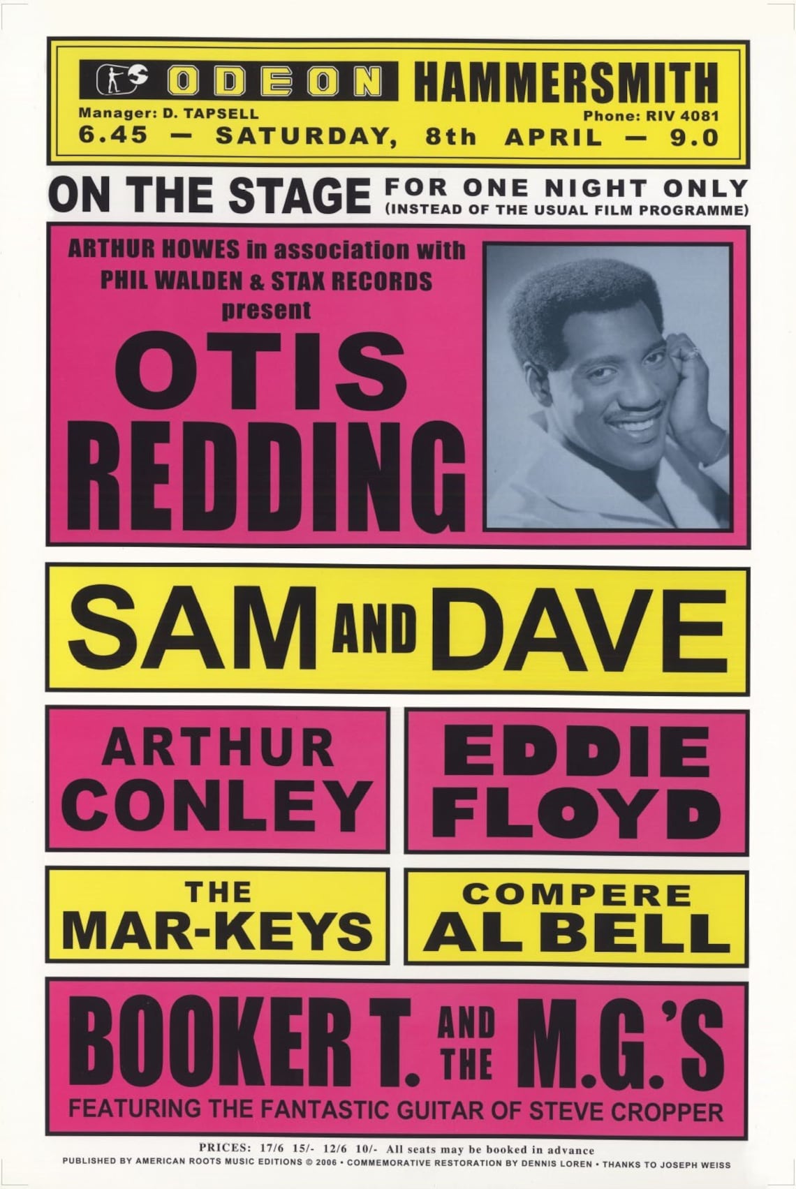 Otis Redding & Eddie Floyd Concert Poster - Live at Hammersmith Odeon ...