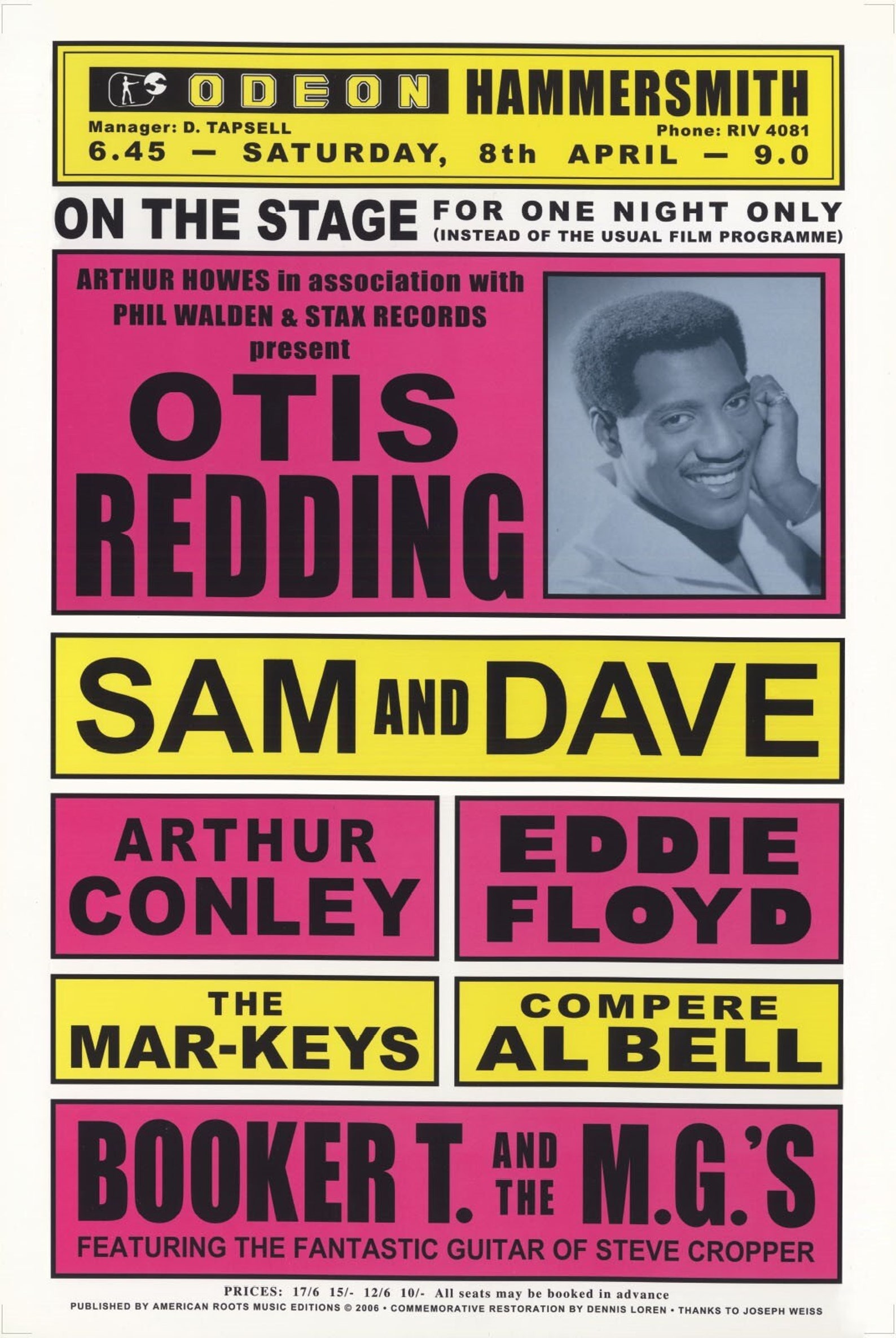 Otis Redding & Eddie Floyd Concert Poster Live at Hammersmith Odeon ...