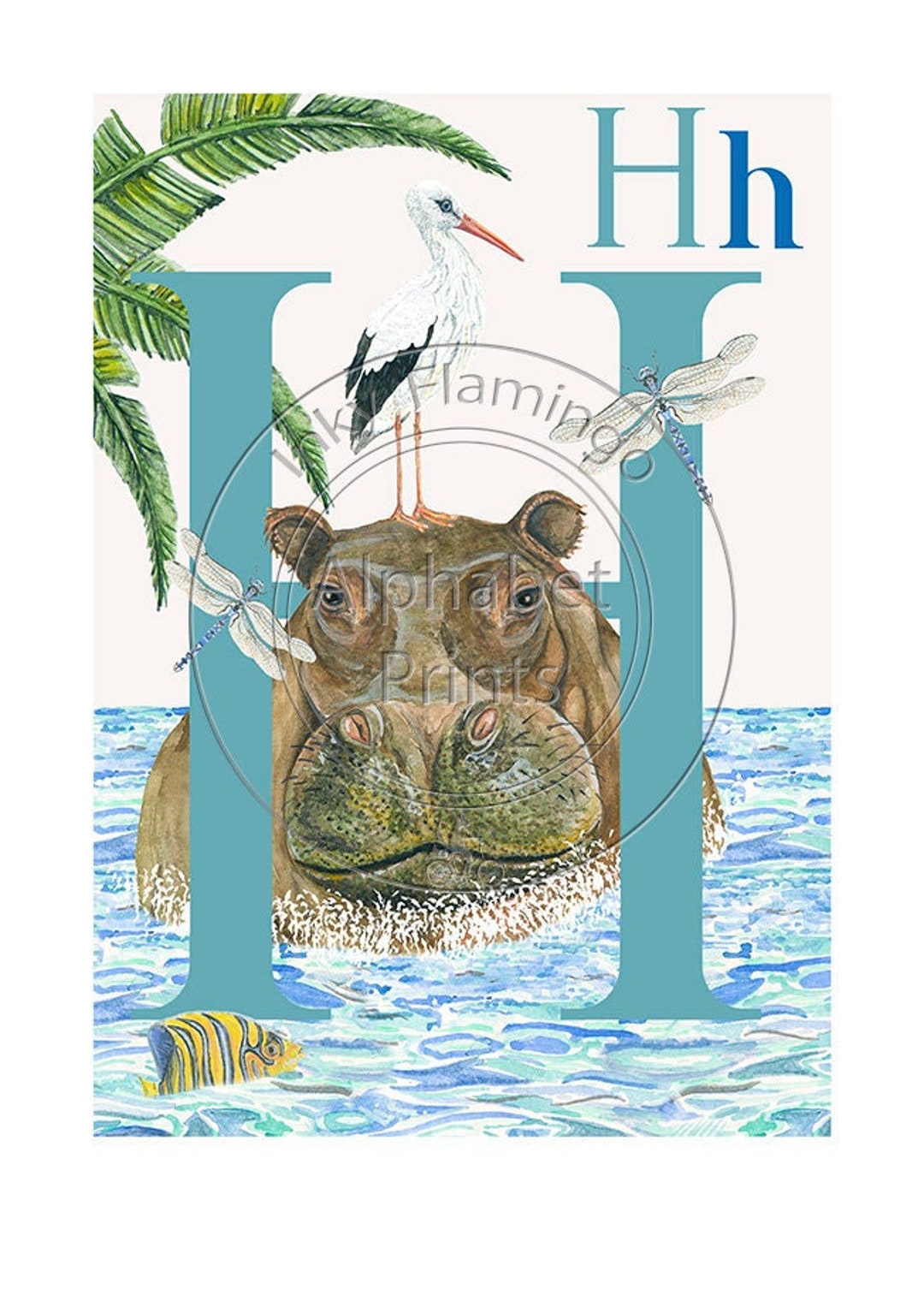 Childrens Bedroom and Nursery Animal Poster Print - H is Hippo ...